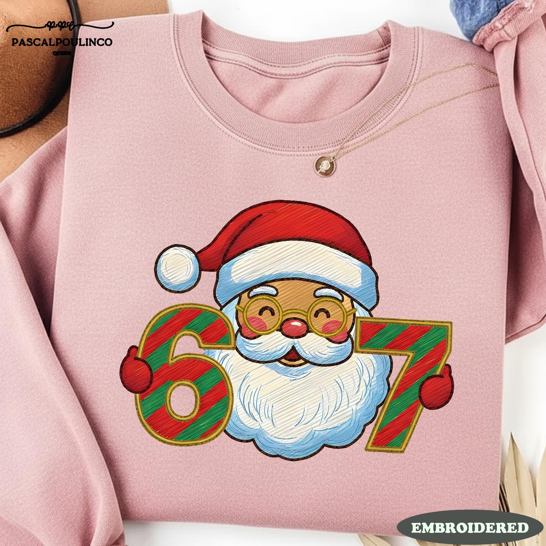 67 Santa Embroidered Sweatshirt, Cute Christmas Embroidery Shirt, Retro ...