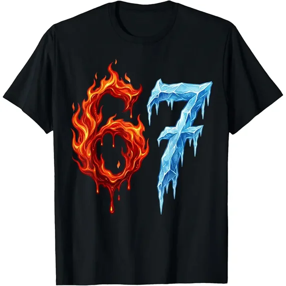 67 Six Seven 6-7 Flaming Ice Funny Teen Kids Meme T-Shirt - Walmart.com