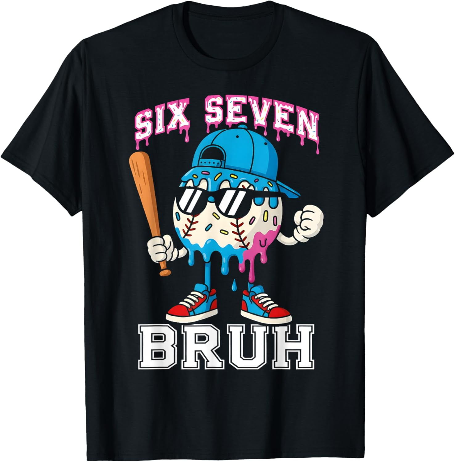 67 Six Seven Baseball Ice Cream Drip Number 67 Player T-Shirt - Walmart.com