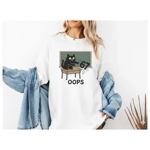 67 Six Seven Cat Graphic Sweatshirt, Retro Inspired Illustration ...