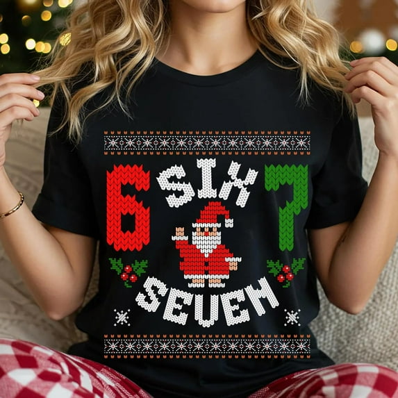 67 Six Seven Knit Style Graphic Tee, Festive Holiday Pixel Character ...