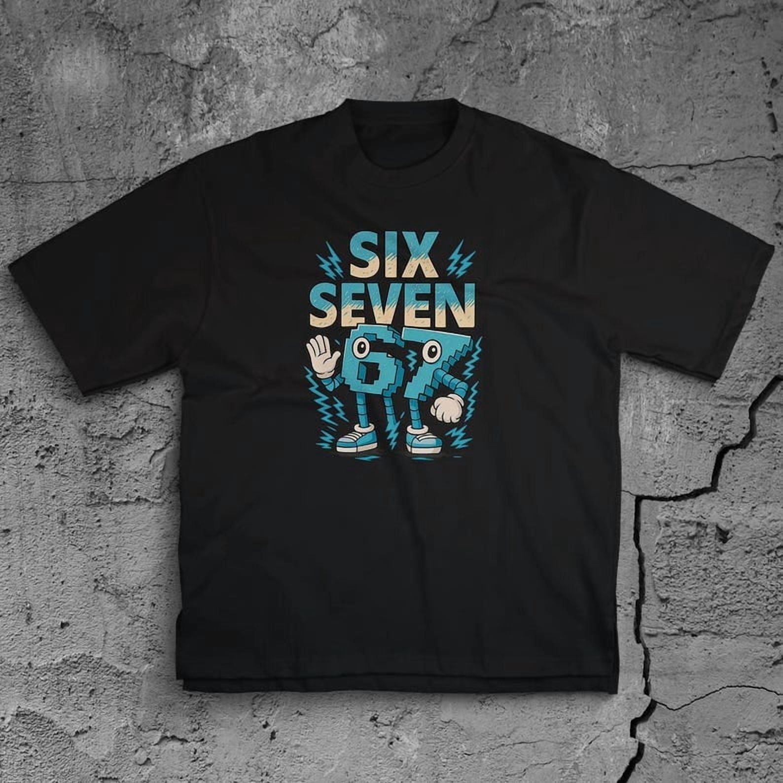 67 Six Seven Retro Streetwear Cartoon Graphic Tee, Number Design Unisex ...