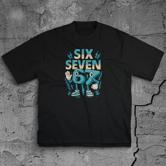 67 Six Seven Retro Streetwear Cartoon Graphic Tee, Number Design Unisex ...