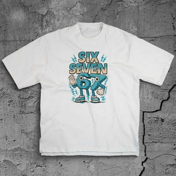 67 Six Seven Retro Streetwear Cartoon Graphic Tee, Number Design Unisex ...