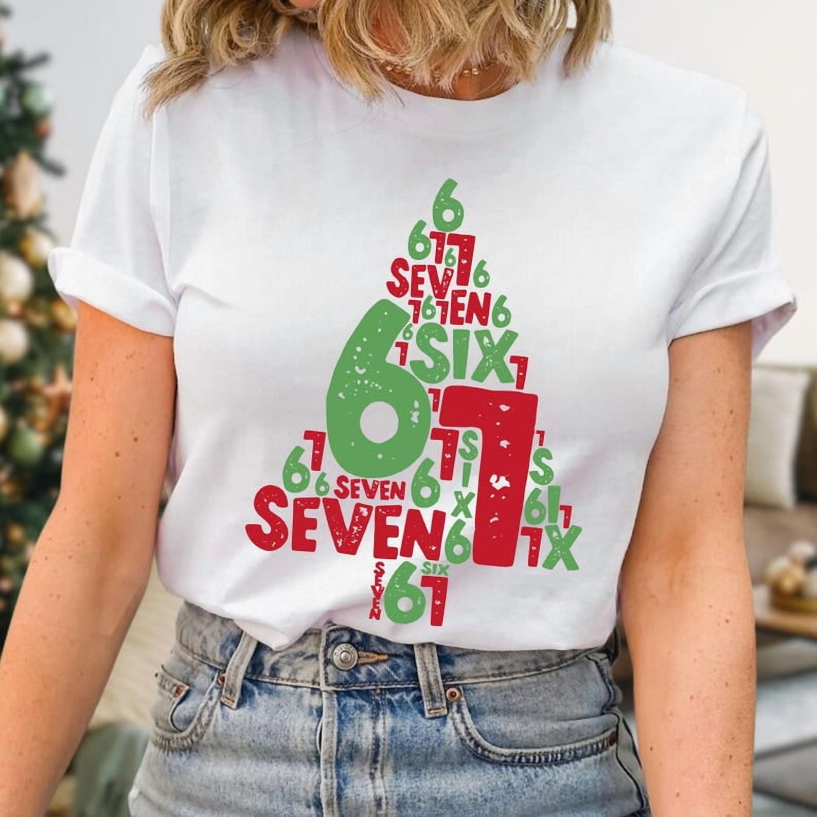 67 Six Seven Xmas Tree Shirt, Holiday Number Graphic Tee, Festive Green ...
