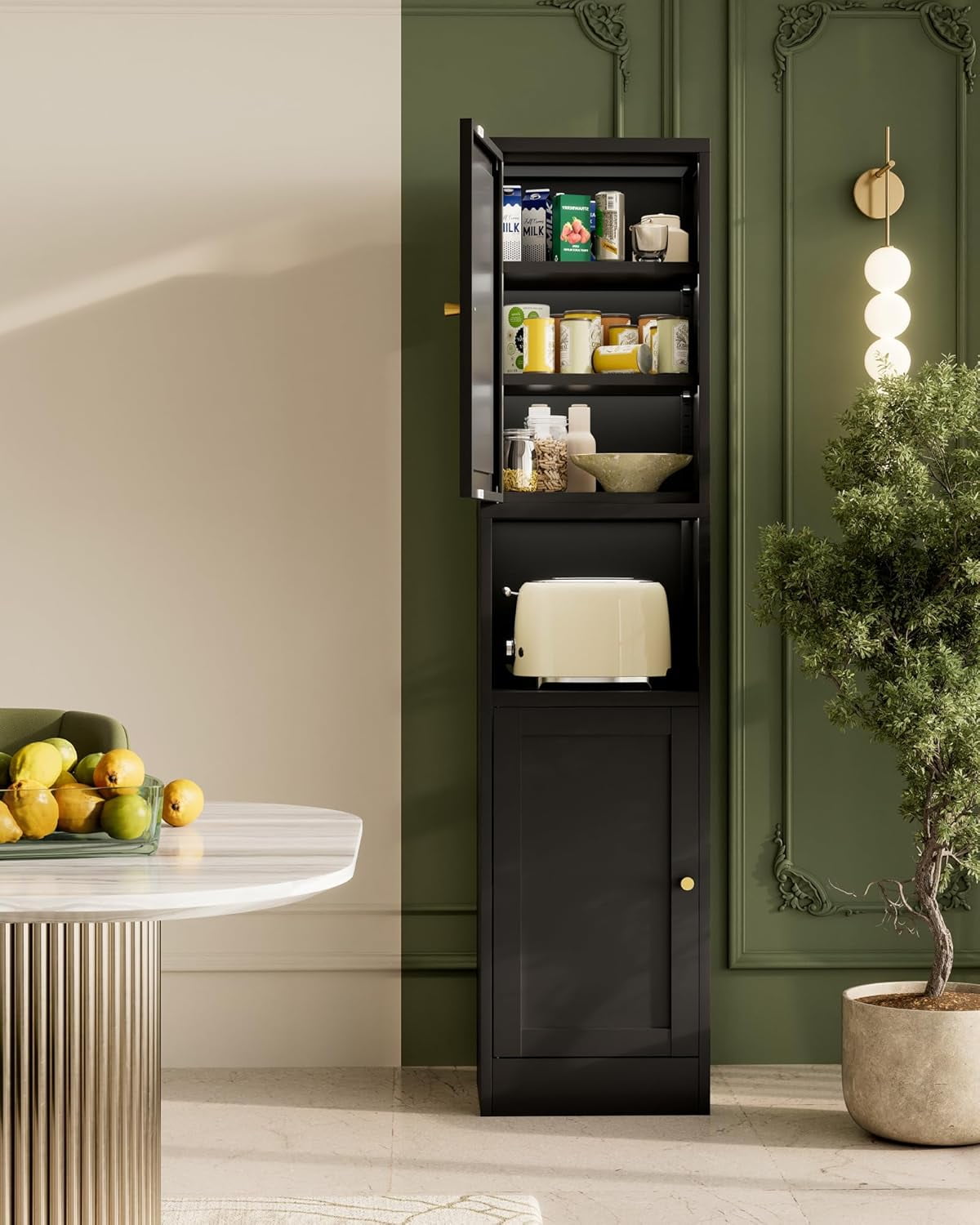 67" Slim 6-Tier Narrow Tall Kitchen Pantry Cabinet with Doors & Shelves ...