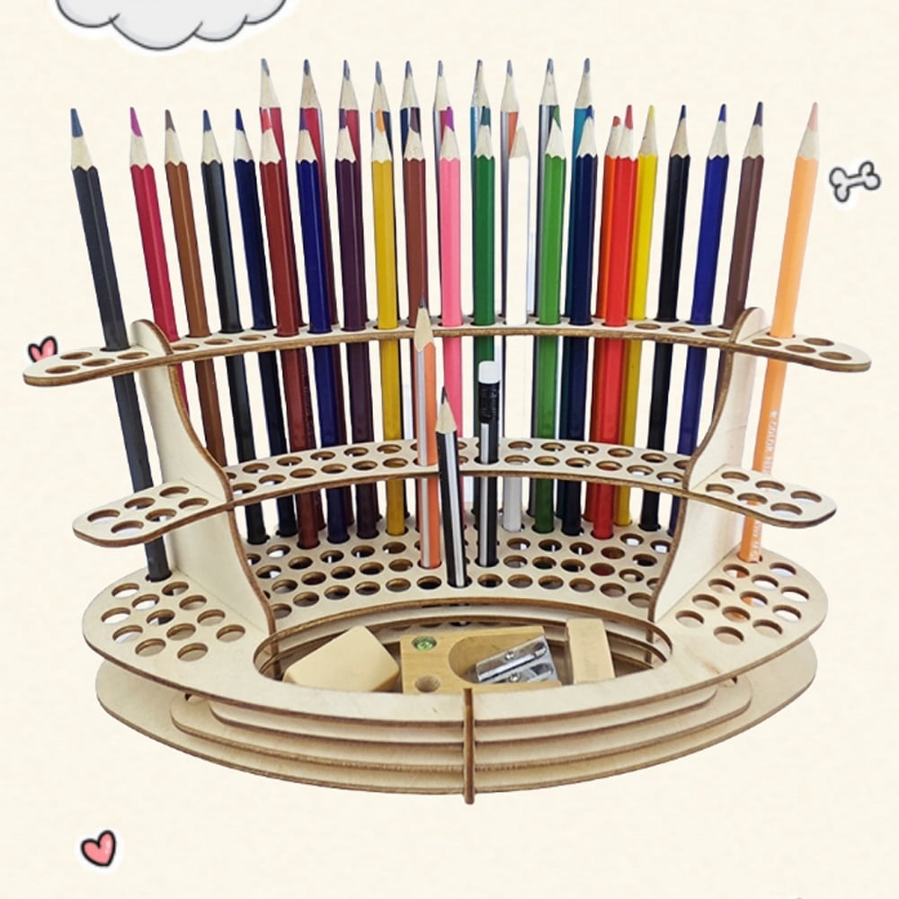 67-Slot Premium Wooden Brush Holder - Durable Artist Desk Organizer ...