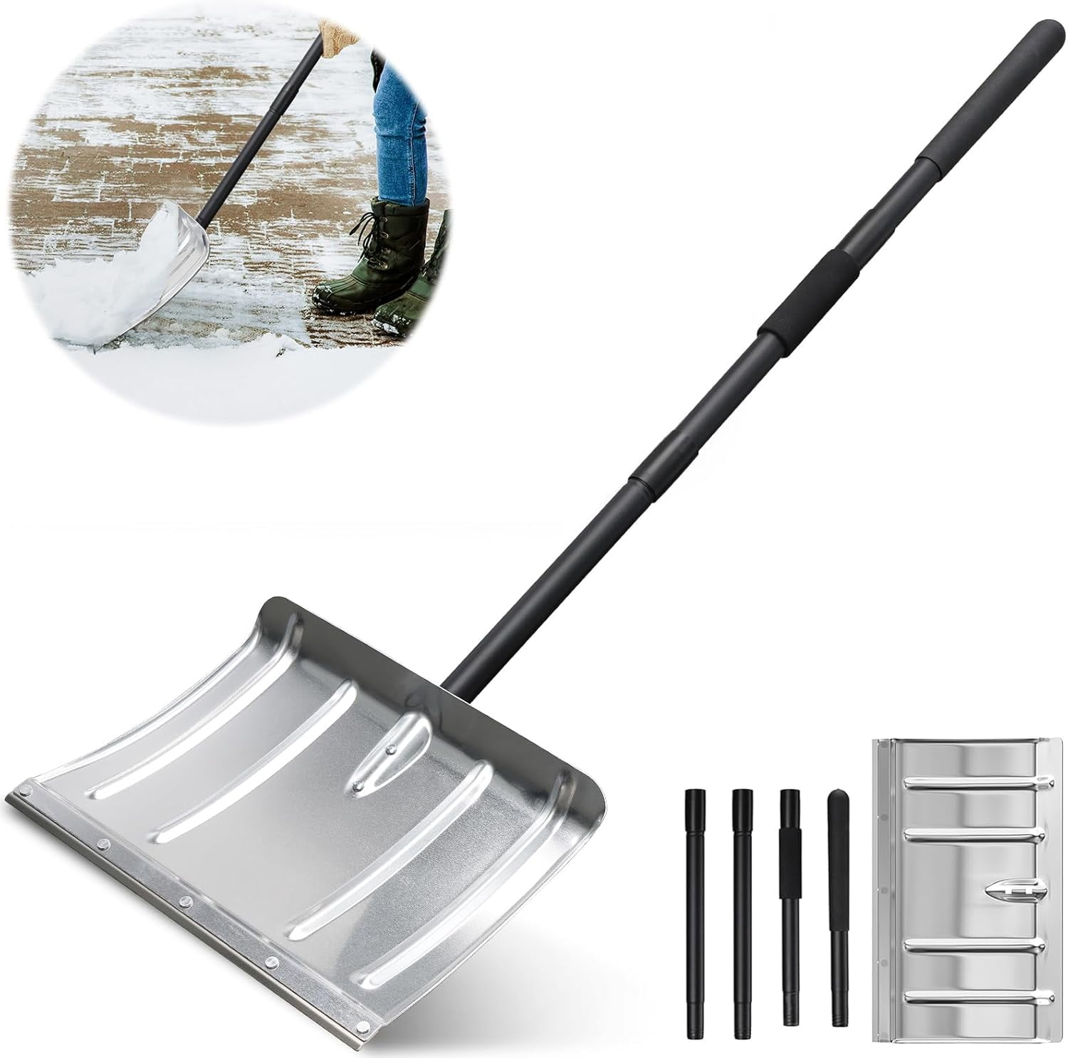 67" Snow Shovel for Driveway, Heavy Duty Aluminum Snow Removal Shovel ...