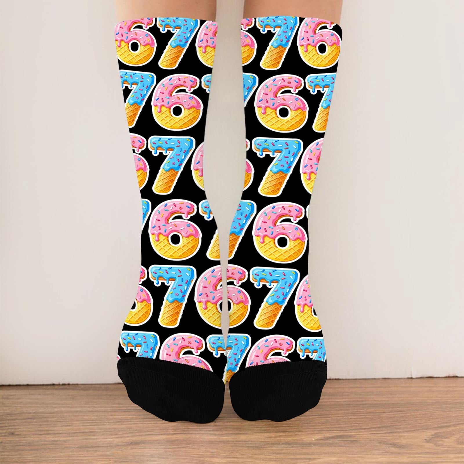 67 Socks Funny Socks Six Seven 67 Sock Ice Cream Drip 6 7 Meme Design ...