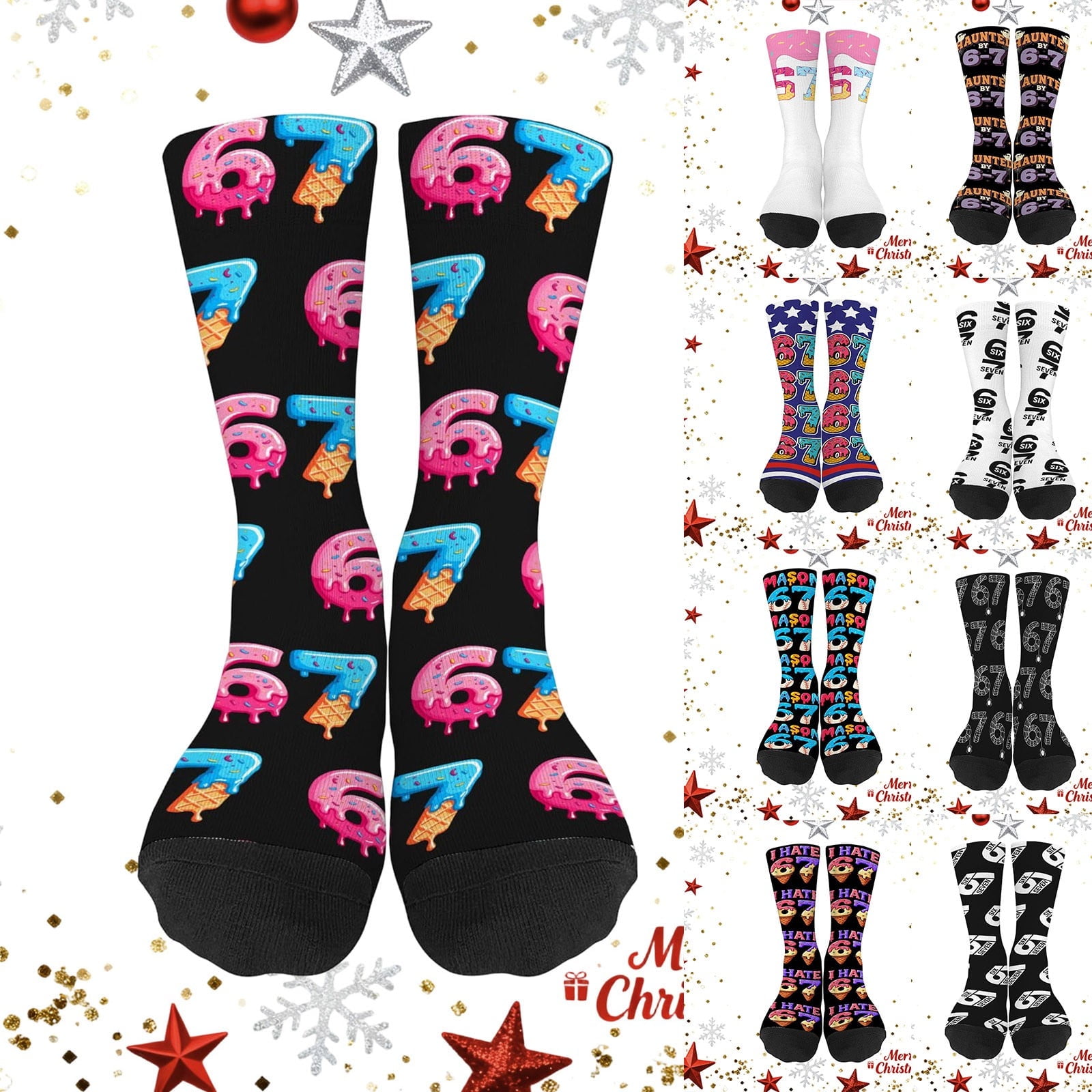67 Socks Ice Cream 6 7 Meme Novelty Six Seven Number Crew Socks Funny ...