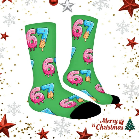 67 Socks Ice Cream Xmas Socks 6 7 Meme Novelty Six Seven Crew Socks ...