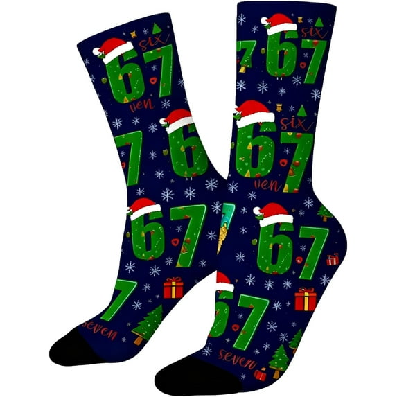 67 Socks Kids Christmas 6 7 Meme Novelty Six Seven Graphic Crew Socks ...