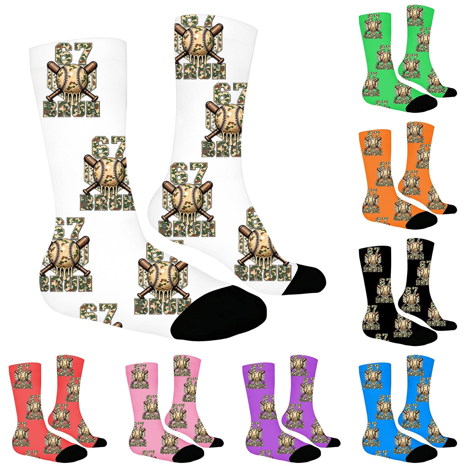 67 Socks Kids Funny Meme Six Seven Meme Hip Hop Rap Cream Design Sock For Kids Adults Boys Girls ...