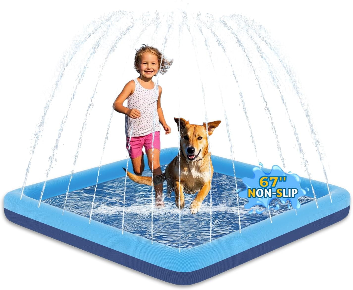67" Splash Pad for Dogs and Kids, Non-Slip Square Splash Sprinkler Pad ...