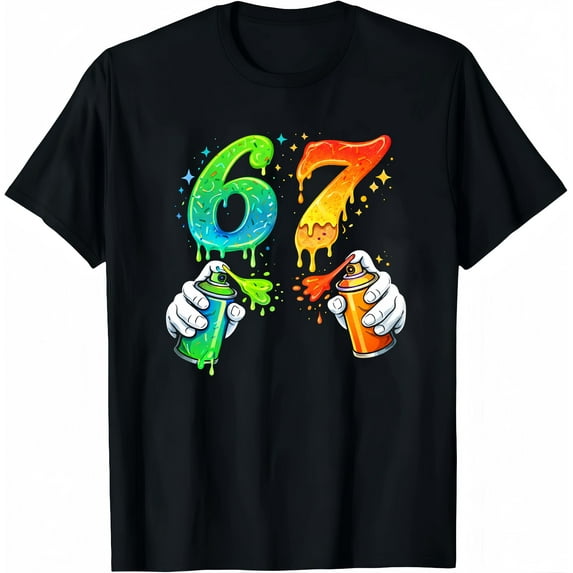 67 Spray Paint Drip Graphic Black T-Shirt - Street Art Style, Sizes S ...