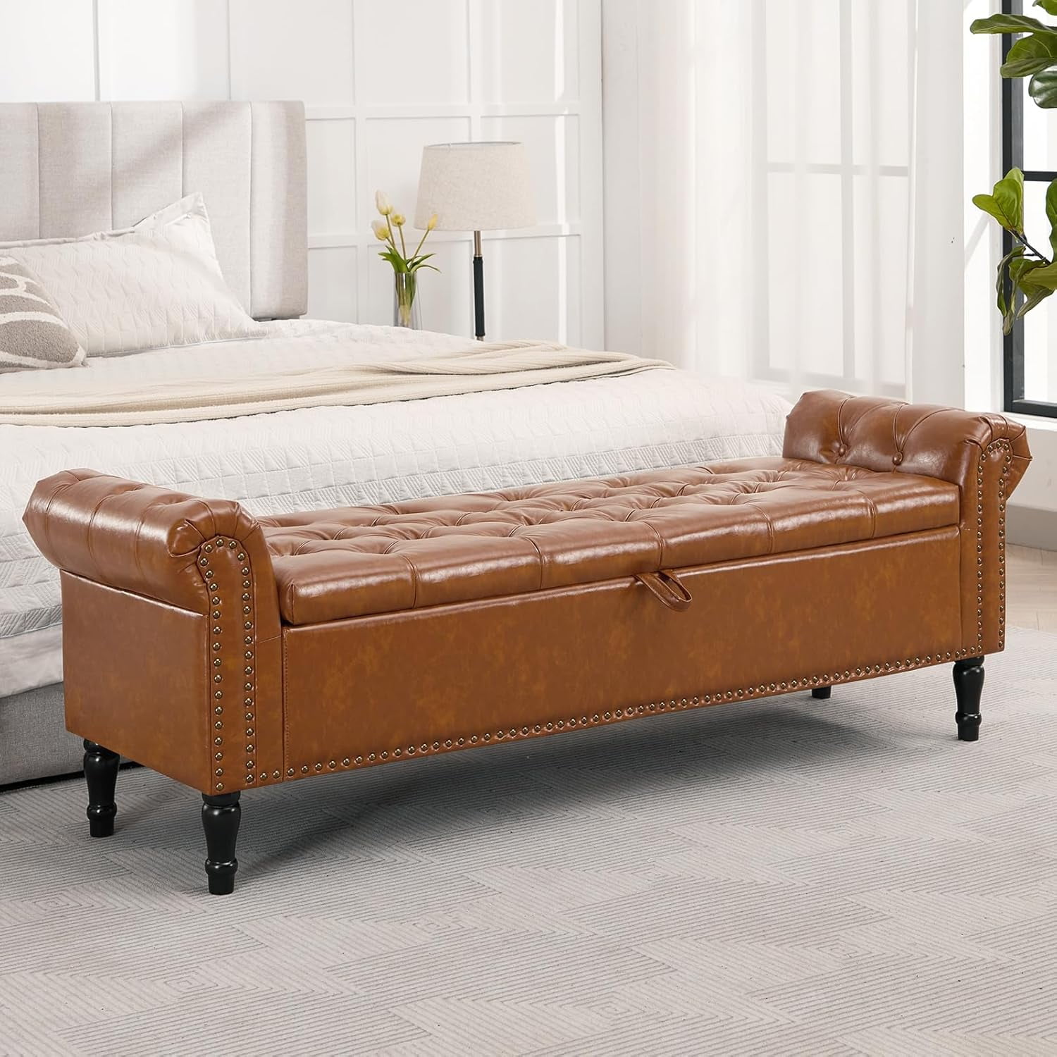 67" Storage for Bedroom, End of Bed King Size, Upholstered Faux Leather ...