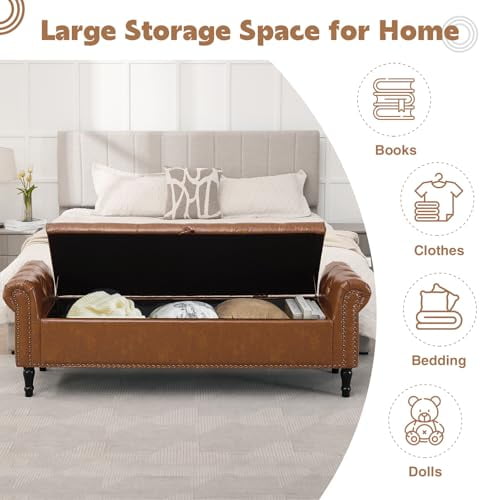 67" Storage Bench for Bedroom, End of Bed Bench King Size, Upholstered ...