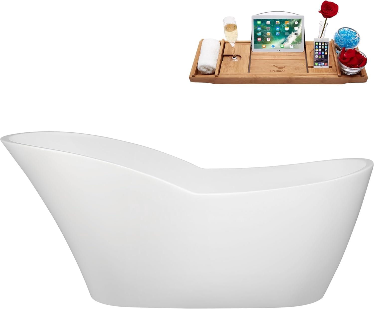 67" Streamline B-528-250-PBR Soaking Glossy White Freestanding Tub and ...