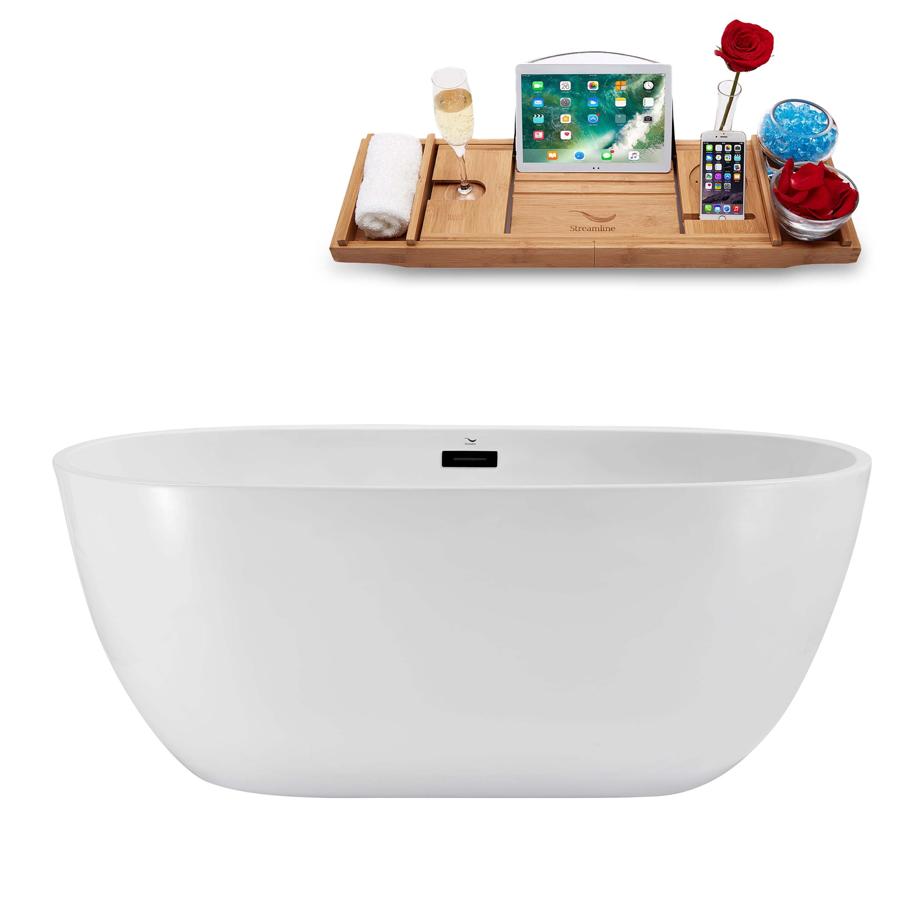 67" Streamline N3301BL Soaking Freestanding Tub and Tray With Internal ...