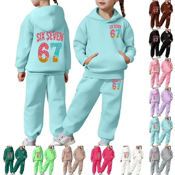 67 Sweatshirt Girls Casual Outfit Kids Six Seven Sweatsuit 2PC Clothing ...