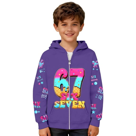 67 Sweatshirt Kids,Boys Digital Graphic Print Zip Up Hoodie Long Sleeve ...