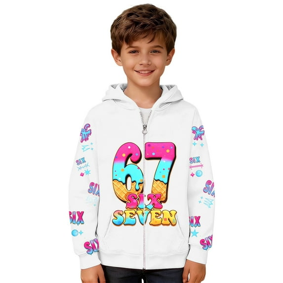67 Sweatshirt Kids,Boys Digital Graphic Print Zip Up Hoodie Long Sleeve ...