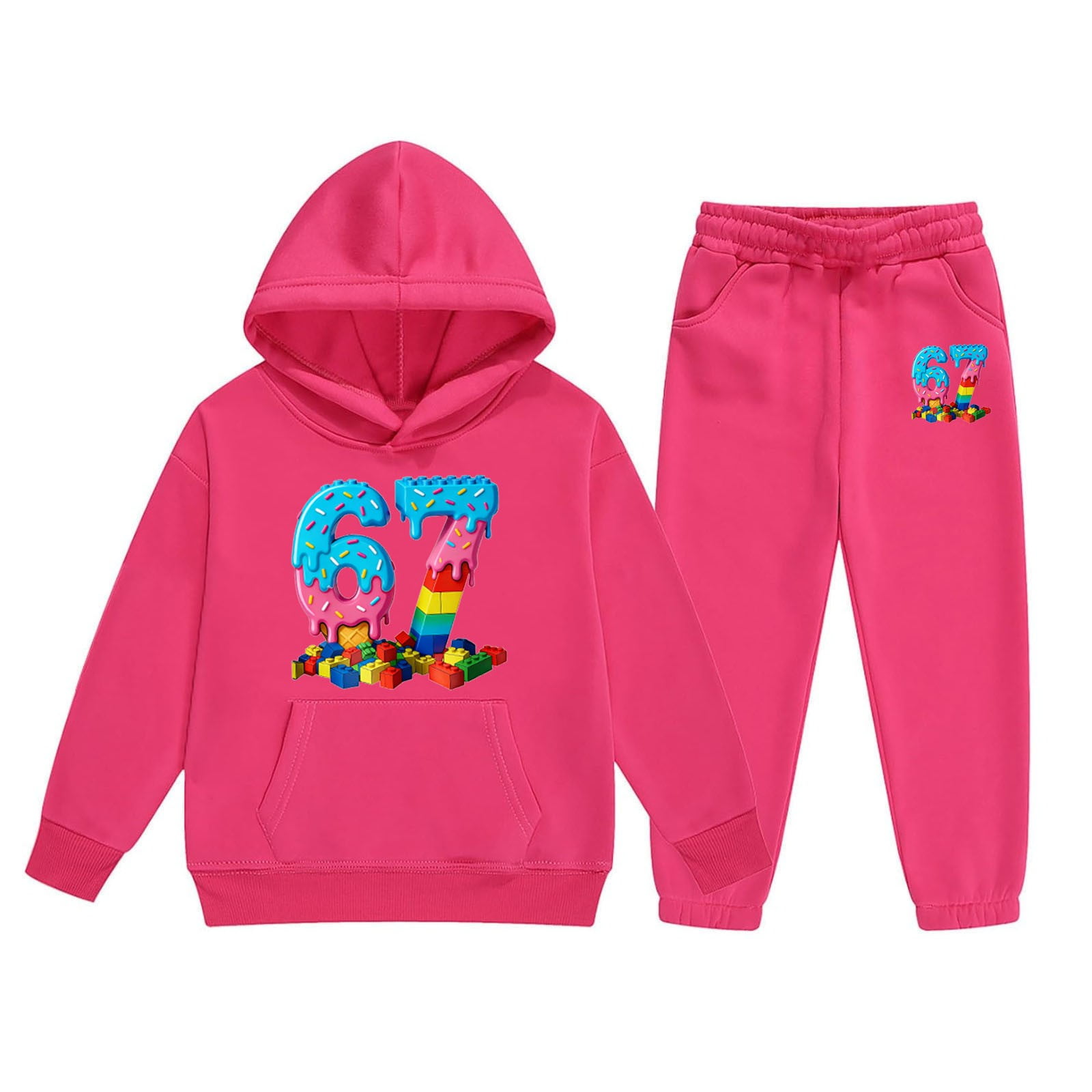 67 Sweatshirt Kids,Cartoon Number Print Hooded Sweatshirt and Jogger ...