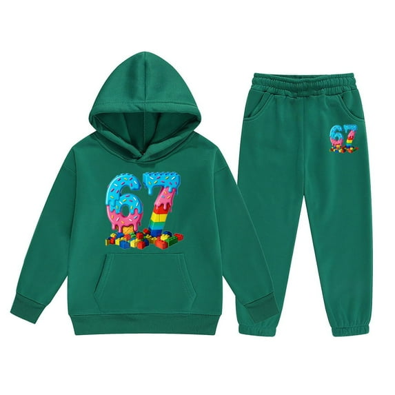 67 Sweatshirt Kids,Cartoon Number Print Hooded Sweatshirt and Jogger ...