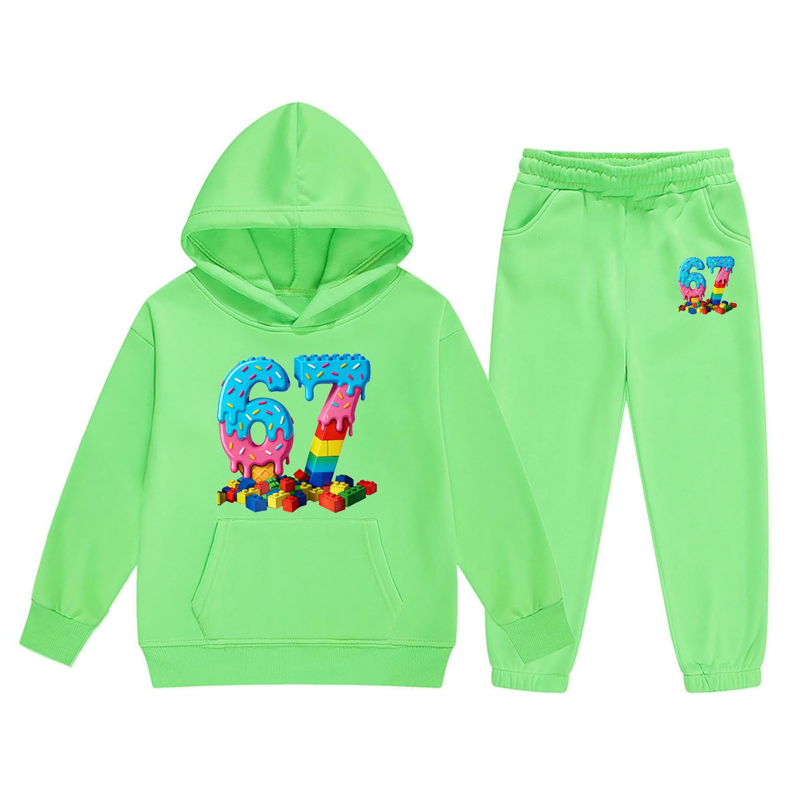 67 Sweatshirt Kids,Cartoon Number Print Hooded Sweatshirt and Jogger ...
