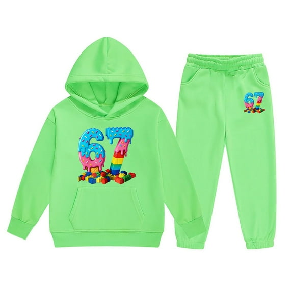 67 Sweatshirt Kids,Cartoon Number Print Hooded Sweatshirt and Jogger ...