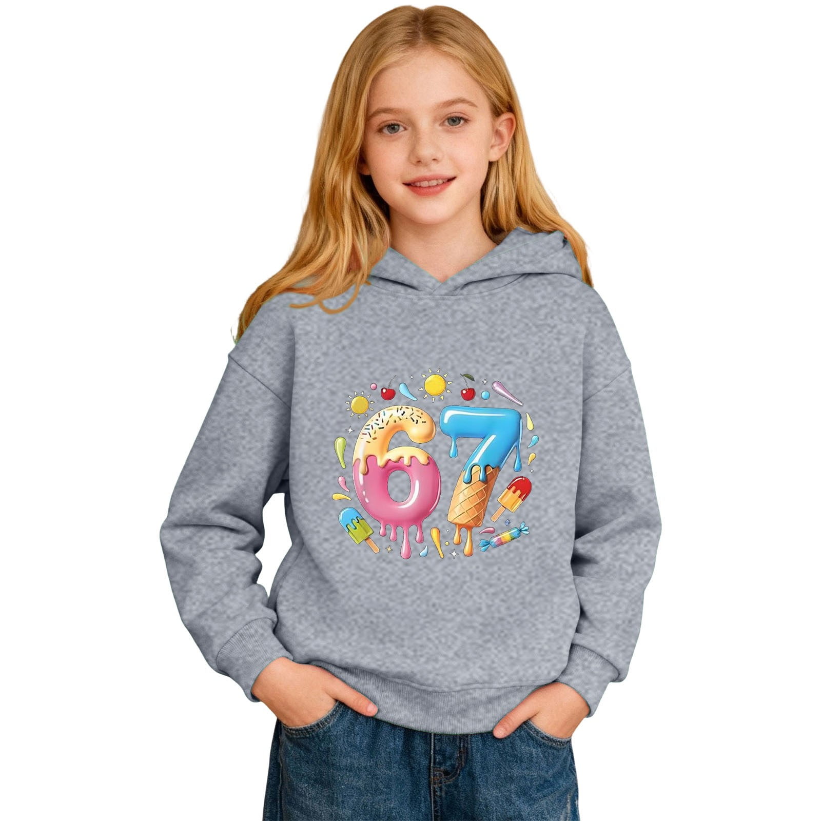 67 Sweatshirt Kids Casual Cozy Soft 6 7 Hooded Pullover 100 Days Of ...