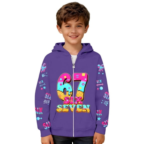 67 Sweatshirt Kids,Girls Cartoon Graphic Full Zip Hoodie Long Sleeve ...