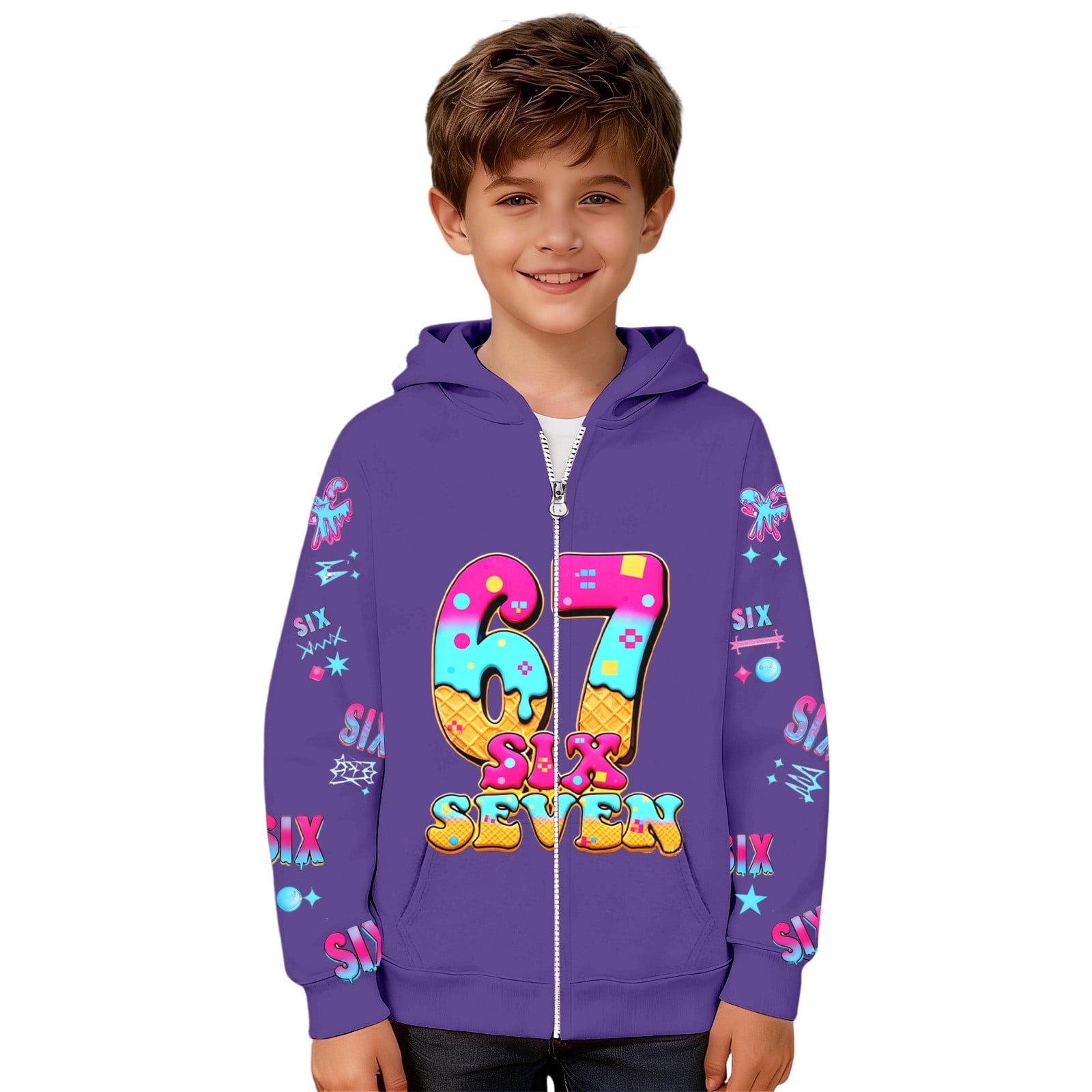 67 Sweatshirt Kids,Girls Cartoon Graphic Full Zip Hoodie Long Sleeve ...