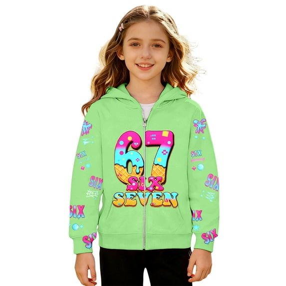 67 Sweatshirt Kids,Girls Cartoon Graphic Full Zip Hoodie Long Sleeve ...