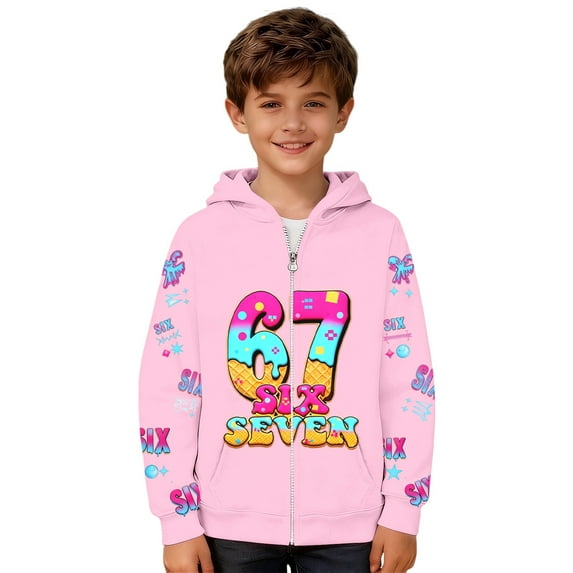 67 Sweatshirt Kids,Girls Cartoon Graphic Full Zip Hoodie Long Sleeve ...