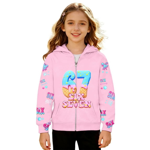67 Sweatshirt Kids,Girls Cartoon Graphic Zip Up Hoodie Long Sleeve ...