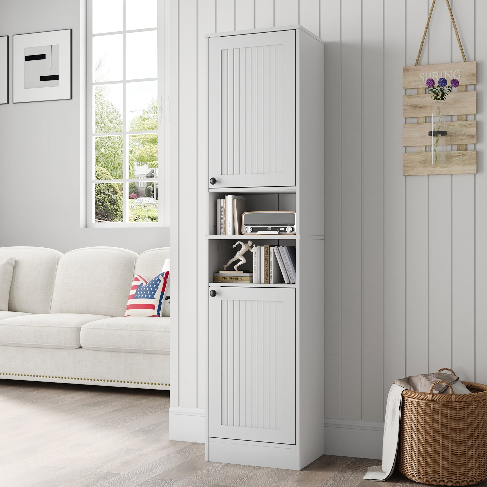 67" Tall Bathroom Cabinet with 2 Doors, Farmhouse Slim Freestanding ...