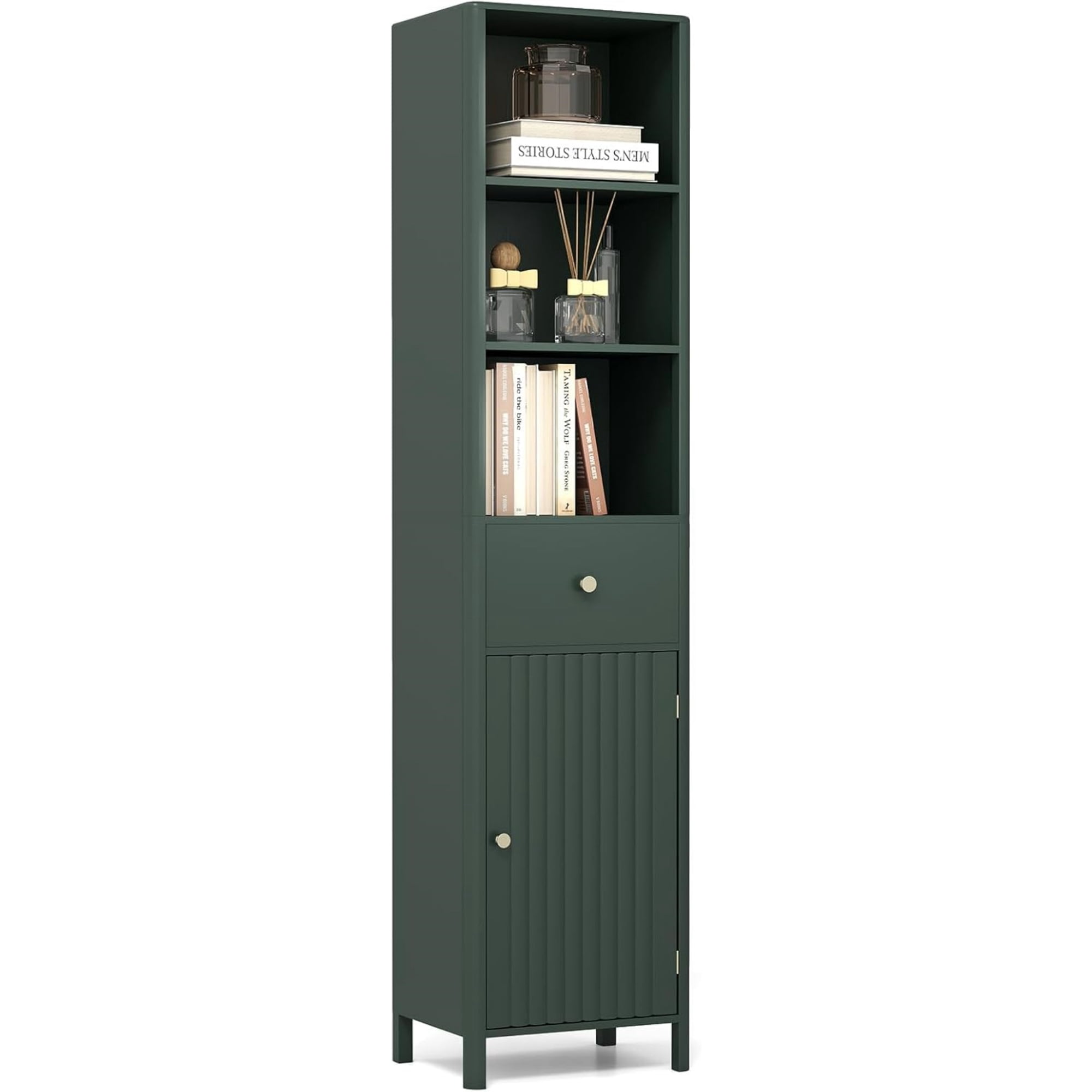 67" Tall Bathroom Cabinet, Narrow Storage Cabinet w/3-Level Adjustable ...