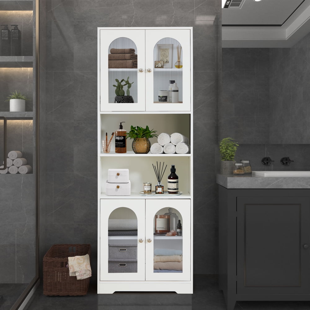 67" Tall Bathroom Storage Cabinet with Doors and Shelves, Towel Cabinet ...