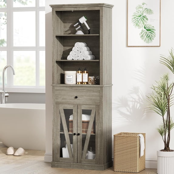 67" Tall Bathroom Storage Cabinet - Storage Cabinet with Shelf & Drawer ...
