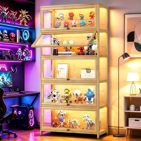 67" Tall Display Cabinet with Acrylic Glass Doors, 5-Tier Curio Cabinet ...
