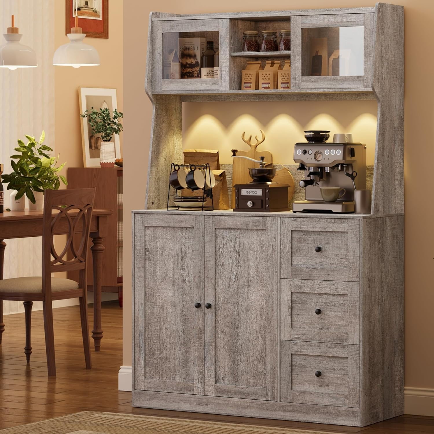 67" Tall Farmhouse Kitchen Hutch Storage Cabinet– Freestanding Coffee ...