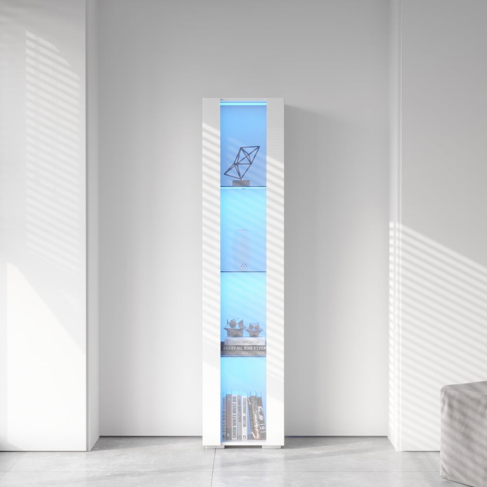 67" Tall Freestanding LED Bookcase Storage Cabinet with 3 Tier Glass ...