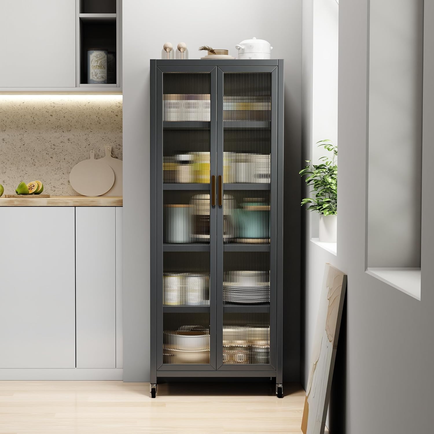 67" Tall Storage Cabinet with Doors and Adjustable Shelves, Movable 5 ...