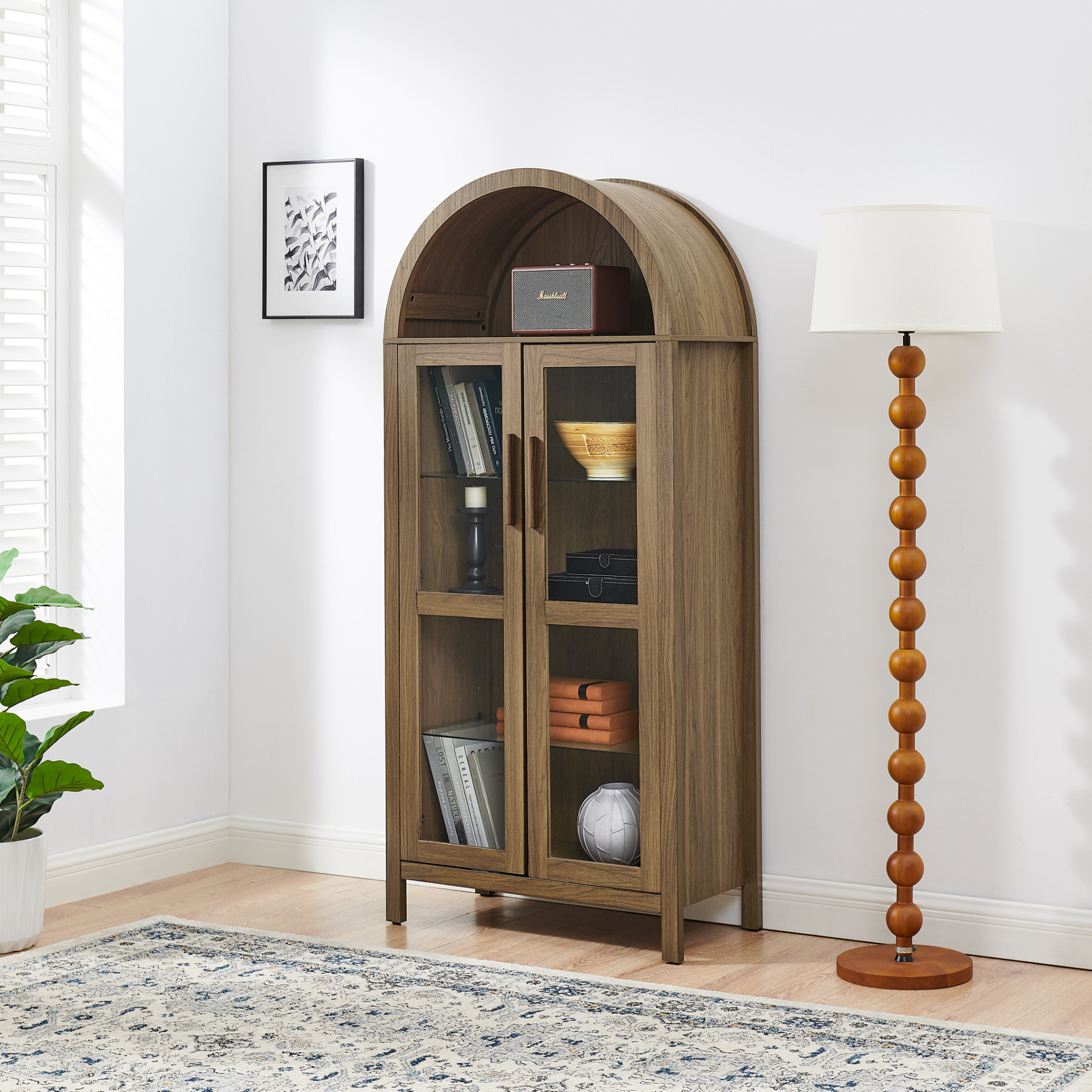 67" Tall Wooden Arched Cabinet, 5-Tier Arched Kitchen Pantry Cabinet ...