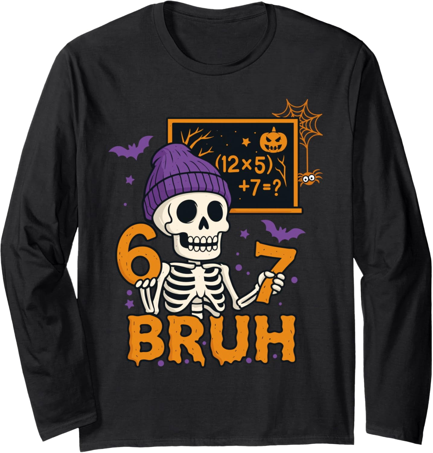 67 Teacher Halloween Skeleton Six Seven Meme Brainrot Math Long Sleeve ...