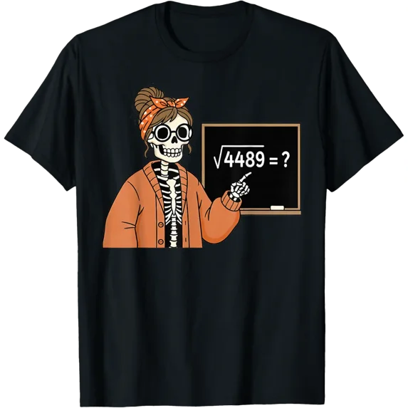 67 Teacher Halloween Square Root 4489 Messy Bun T-Shirt - Walmart.com