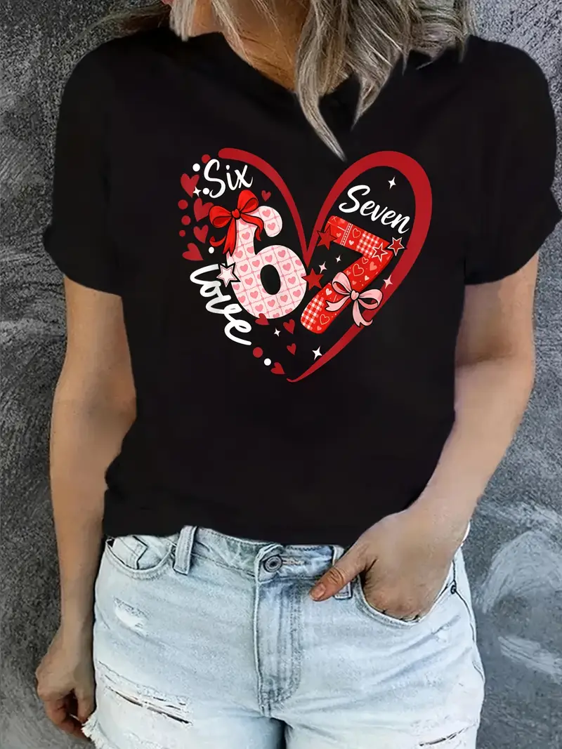 67 Valentine'S Day Funny Six Seven Meme Heart Novelty T-Shirt | Cute ...
