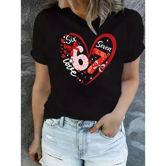 67 Valentine'S Day Funny Six Seven Meme Heart Novelty T-Shirt | Cute ...