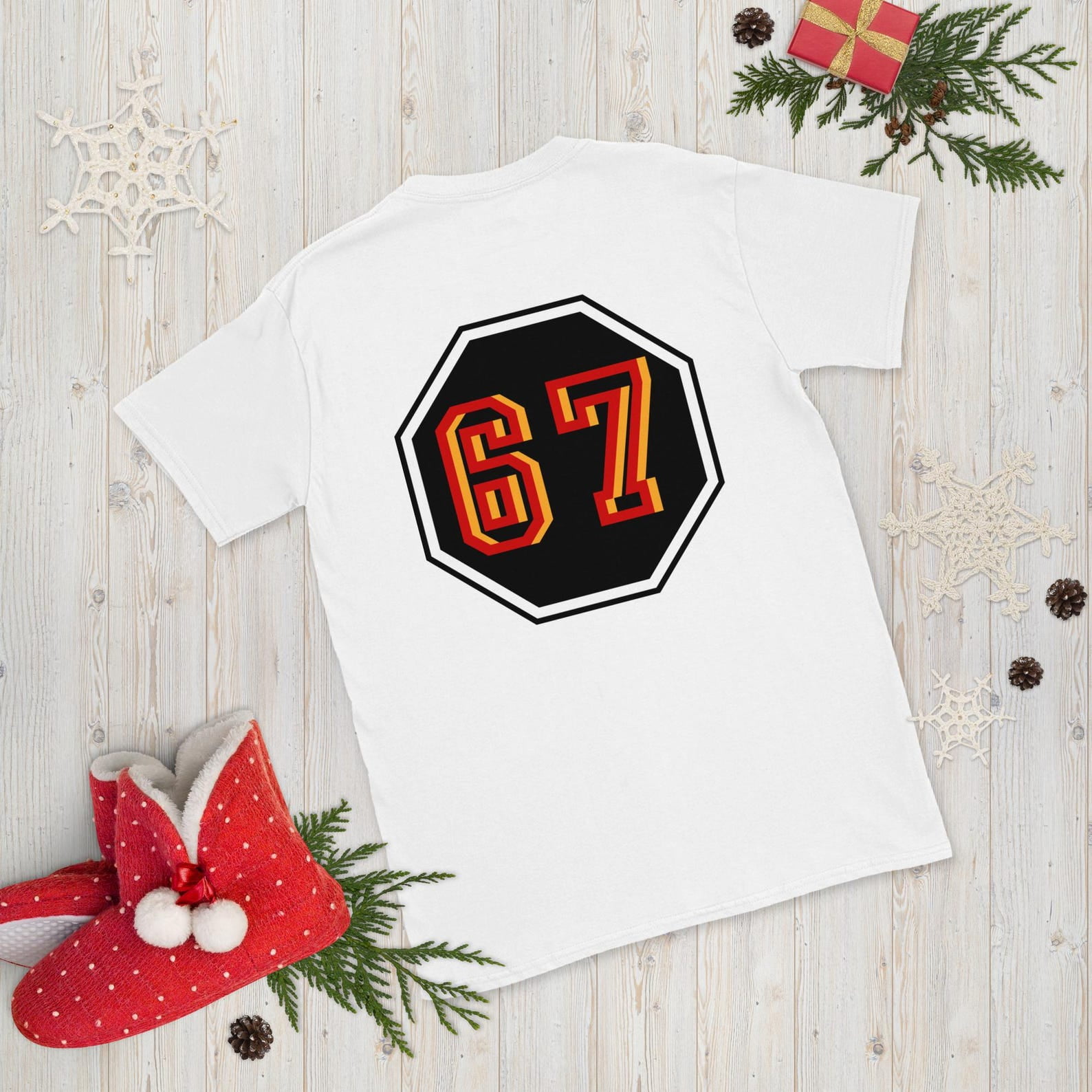 67 Viral Meme Graphic Tee with Stop Sign Back Print Youth Trend Style ...